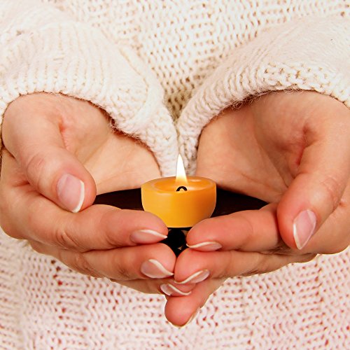 Beeswax Tea Light Candles - 100% Pure Beeswax with One Reusable Glass Candle Holder and Reusable Cotton Bag Eco Friendly Gift Set(12)