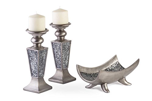 Creative Scents Schonwerk Centerpiece Bowl- Crackled Mosaic Design- Functional Table Decorations- Centerpieces for Dining/Living Room - Best Wedding/Birthday (Silver)