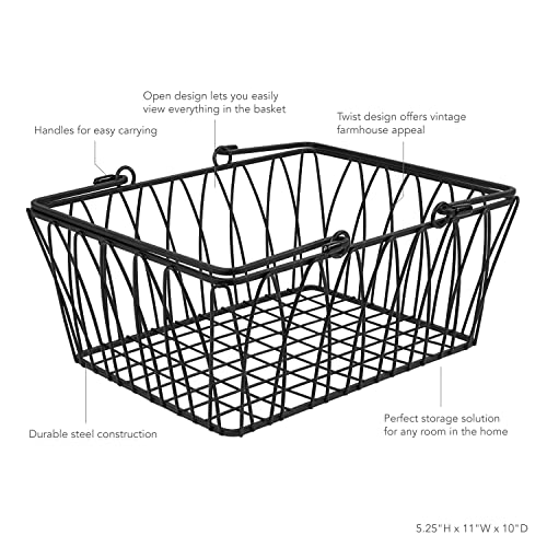 Spectrum Diversified Twist Storage Handles, Modern Farmhouse Décor Farmer’s Market-Style Wire Basket for Organizing Bathroom, Pantry & Craft Room, Medium, Black