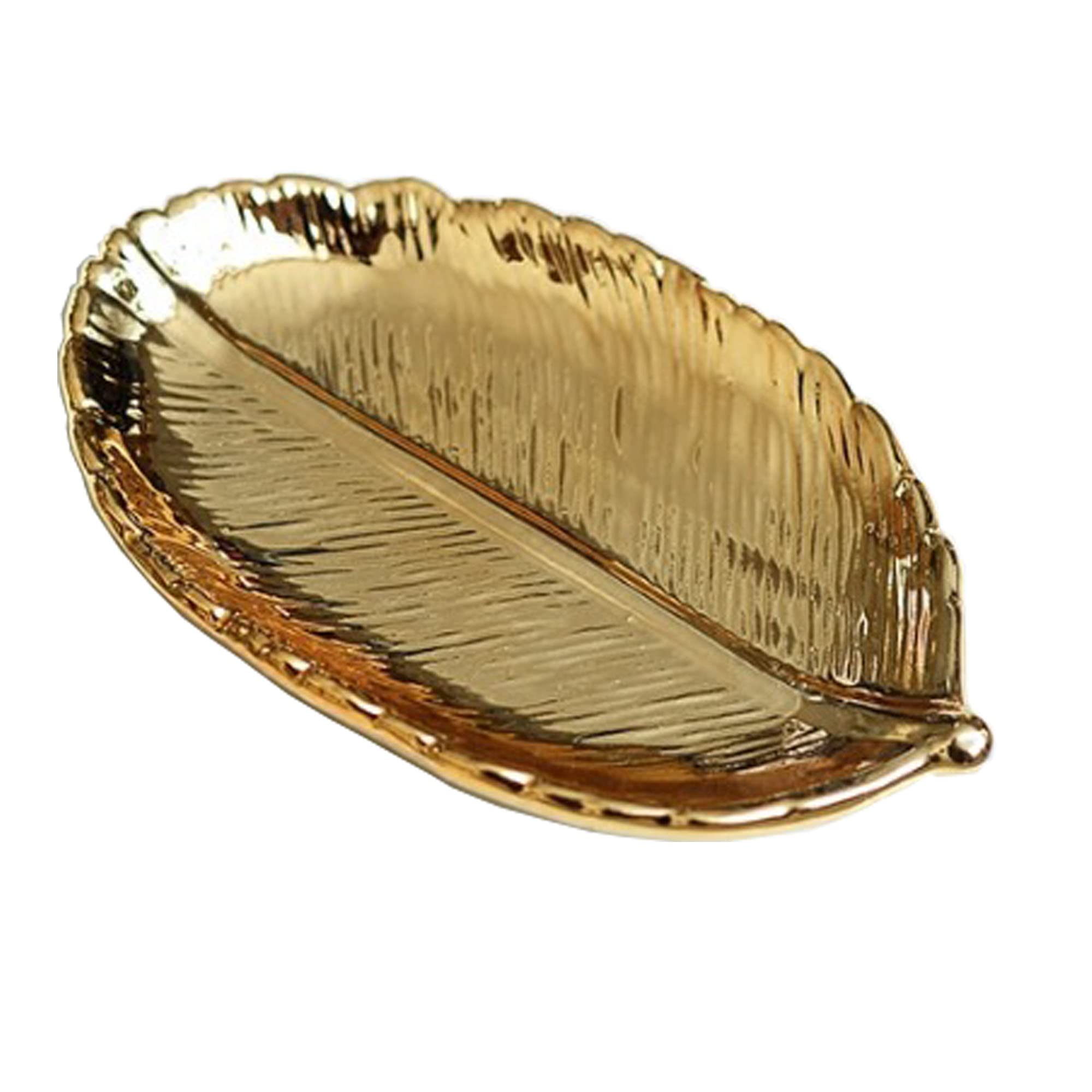 Golden Leaf Tray Ceramic Jewelry Plate Key Tray Ring Holder Trinket Dish Vanity Tray Candy Snack Tray for Christmas,Birthday,Wedding,Women