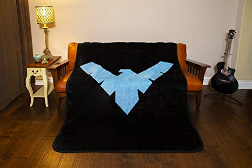 JPI Batman Nightwing Queen Blanket - Batman Logo - Black & Sky Blue - Officially Licensed by DC Comics - Super Soft & Thick - Queen 79'' x 95'' - 100% Polyester