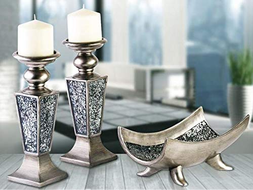 Creative Scents Schonwerk Centerpiece Bowl- Crackled Mosaic Design- Functional Table Decorations- Centerpieces for Dining/Living Room - Best Wedding/Birthday (Silver)