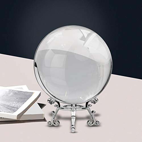 MerryNine 80mm/3.15" Photograph K9 Crystal Ball with Stylish Metallic Stand and Microfiber Pouch, Decorative and Photography Accessory (Transparent)