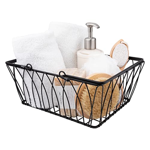 Spectrum Diversified Twist Storage Handles, Modern Farmhouse Décor Farmer’s Market-Style Wire Basket for Organizing Bathroom, Pantry & Craft Room, Medium, Black