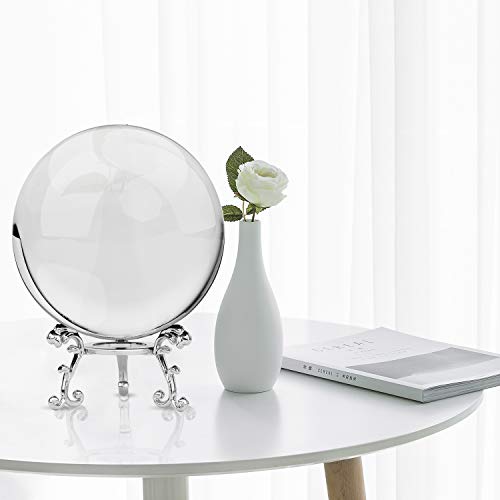 MerryNine 80mm/3.15" Photograph K9 Crystal Ball with Stylish Metallic Stand and Microfiber Pouch, Decorative and Photography Accessory (Transparent)