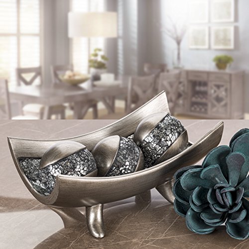 Creative Scents Schonwerk Centerpiece Bowl- Crackled Mosaic Design- Functional Table Decorations- Centerpieces for Dining/Living Room - Best Wedding/Birthday (Silver)