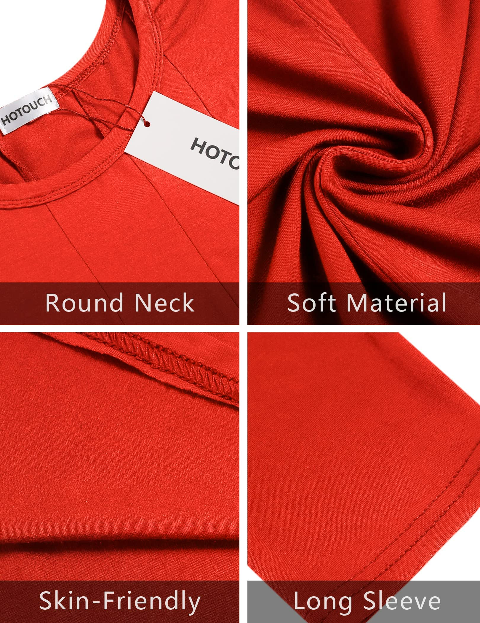 HOTOUCH Women Soft Casual Dress 3/4 Sleeve Midi Long Dresses (Red L)