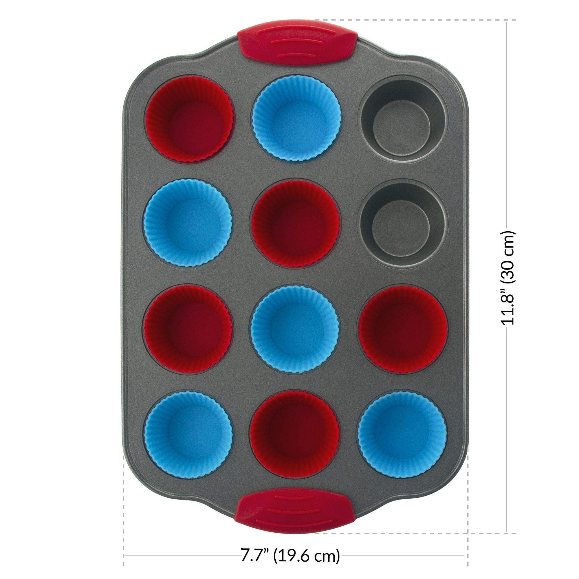 Boxiki Kitchen Baking Essentials - 12 Cup Mini Muffin Pan with Silicone Liners & Silicone Bread Loaf Pan 9 x 5 Inch.