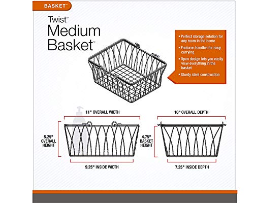 Spectrum Diversified Twist Storage Handles, Modern Farmhouse Décor Farmer’s Market-Style Wire Basket for Organizing Bathroom, Pantry & Craft Room, Medium, Black