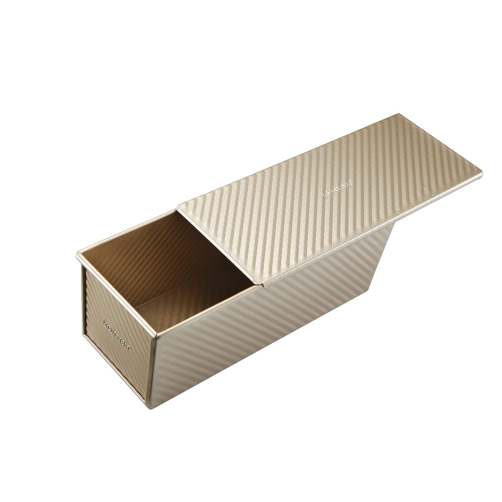 Monfish Large Loaf Pan w Lid Pullman Bread Pan 2.2lb dough Aluminized Steel Commercial Grade Non Stick Loaf Baking Pan