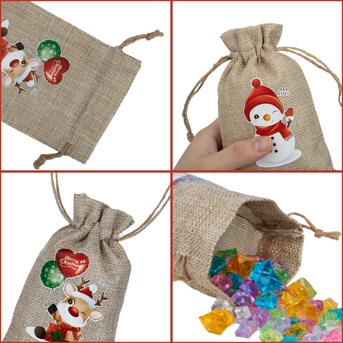 ARTLYMERS 24 Pack Easter Burlap Bags, Bunny Burlap Gift Bags with Drawstring, Linen Jute Goody Gift Bags for Easter Gift Wrapping Kids Party Favor Supply