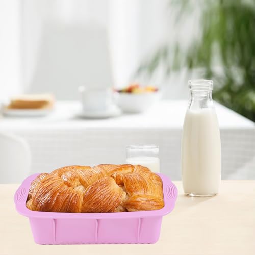 FEOOWV 3 Pack Bread pan loaf pan silicone molds for baking silicone bread loaf pan for Homemade Cakes, Breads, Meatloaf and quiche omelets- 9.8x4.7x2.9 inch (Pink+Blue+Purple)