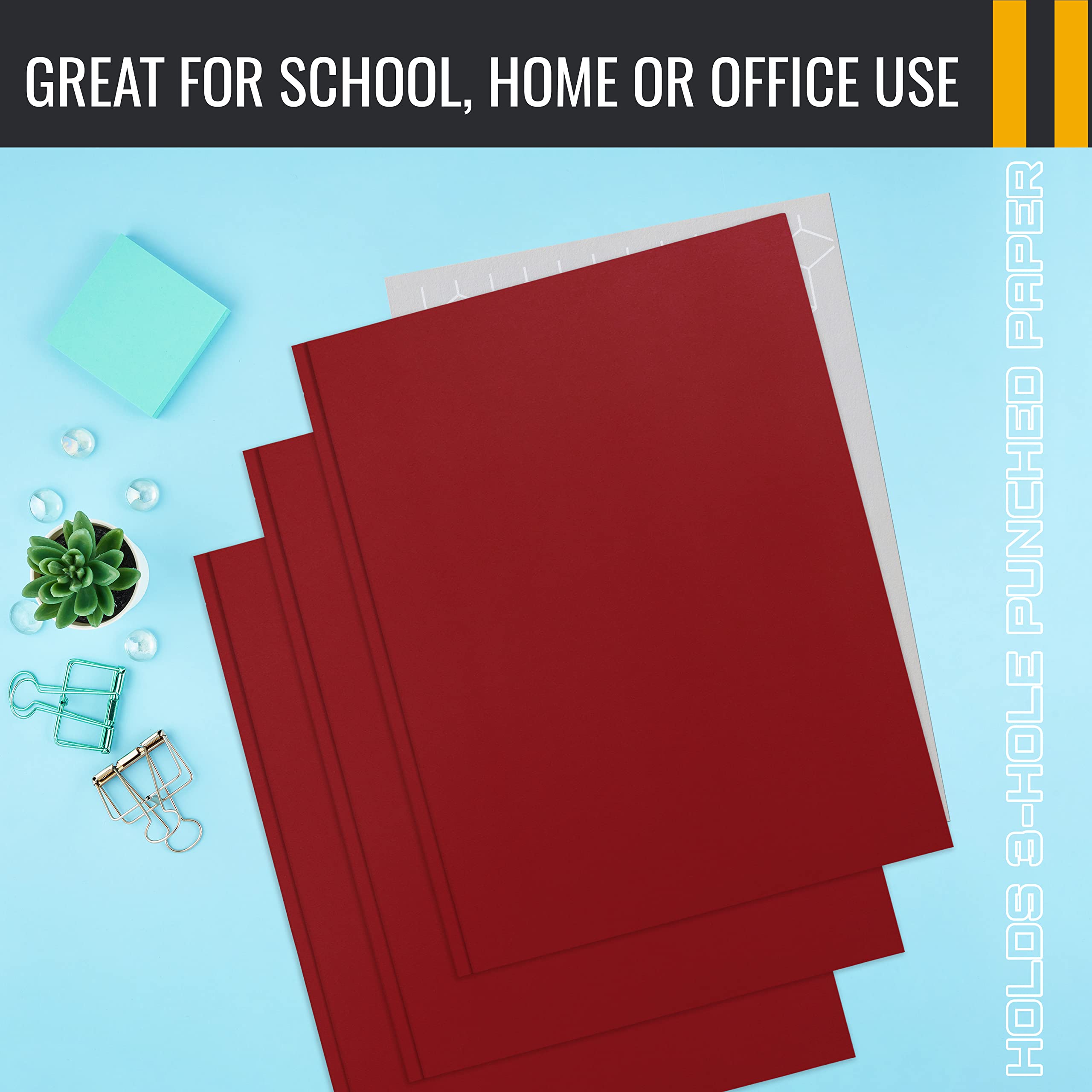 Red Paper 2 Pocket Folders with Prongs, 50 Pack, by Better Office Products, Matte Texture, Letter Size Paper Folders, 50 Pack, with 3 Metal Prong Fastener Clips, RED