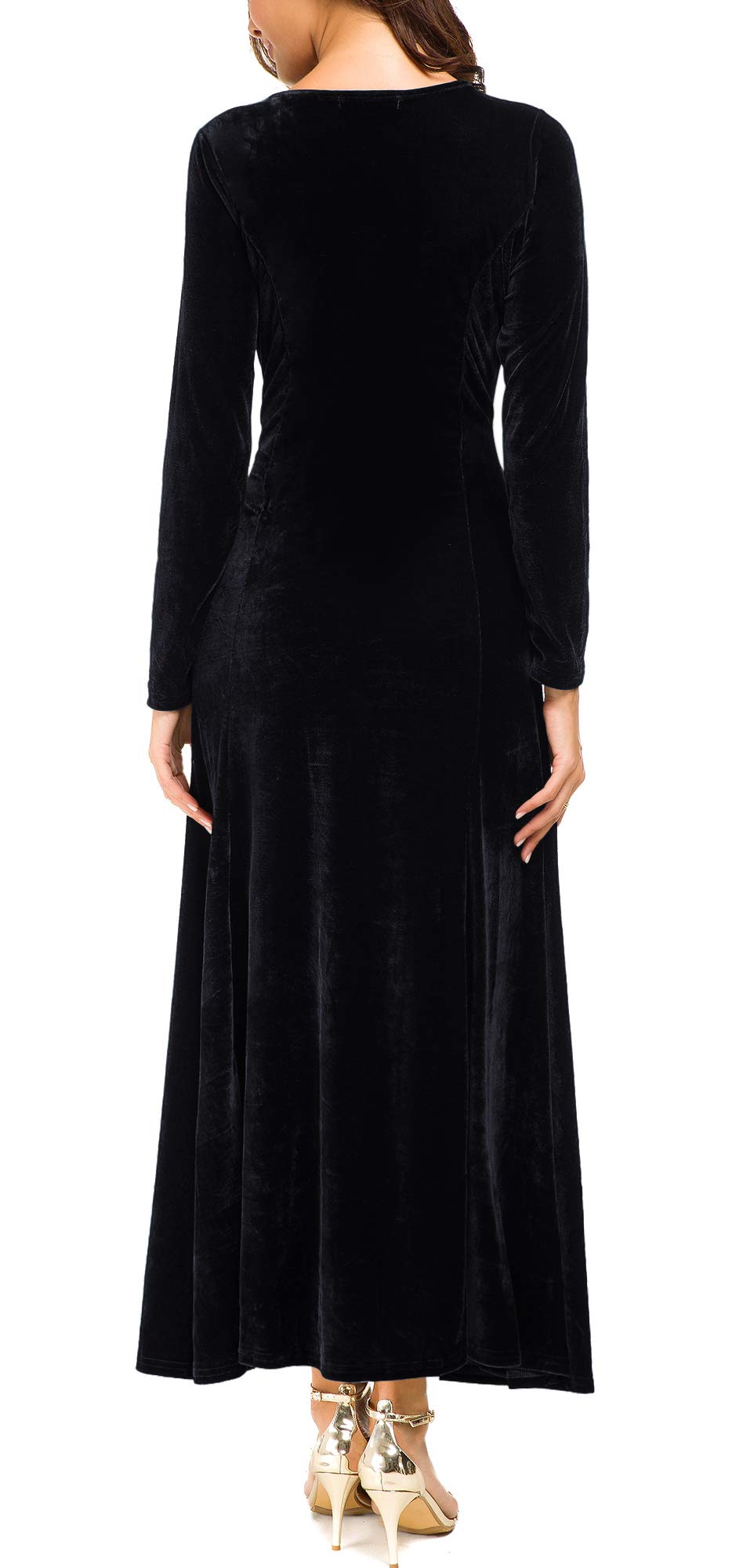 Urban CoCo Women's Elegant Long Sleeve Ruched Velvet Stretchy Long Dress (XL, Black)
