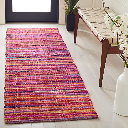 SAFAVIEH Rag Rug Collection 2'3" x 6' Red / Multi RAR240D Handmade Boho Stripe Cotton Runner Rug
