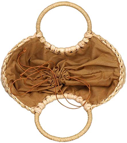 Hand-woven Straw Large Hobo Bag for Women Round Handle Ring Toto Retro Summer Beach (Brown 2)