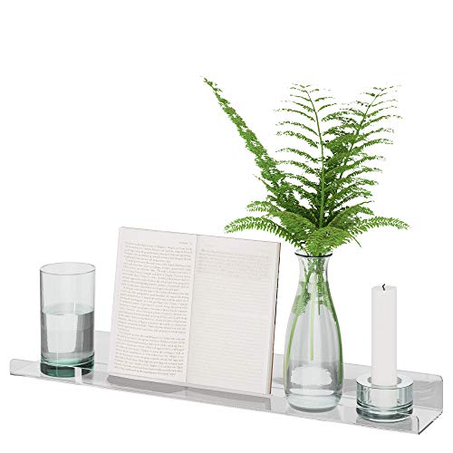 Unum Set of 3 15" Acrylic Floating Wall Ledges/Display Shelves β 5MM Thick Invisible Spice Racks - Crystal Clear Photo Ledge - Nursery/Kids' Bookshelf - 15" L x 4" D x 2" H (3-Pack)