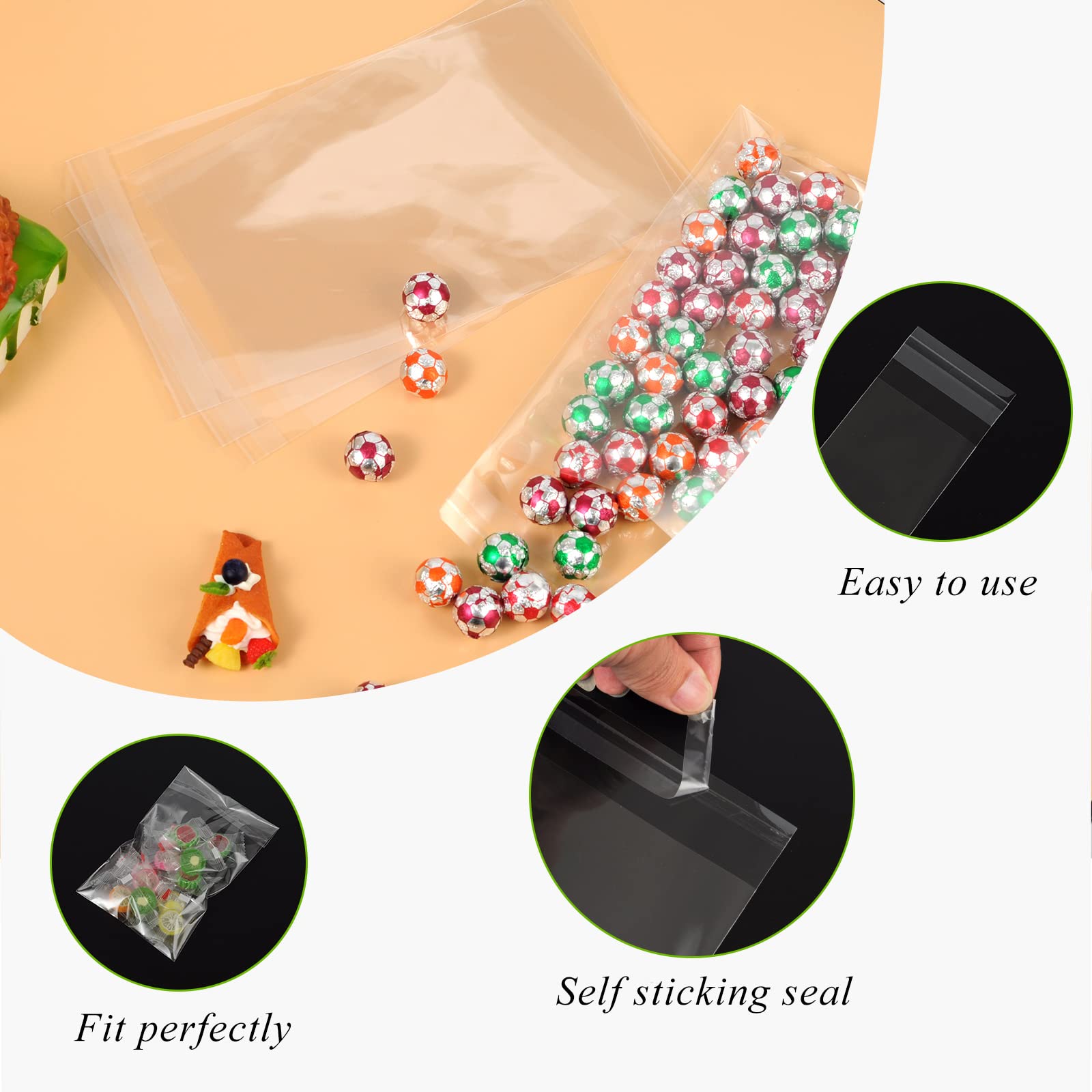Easter Candy Bags, Clear Cellophane Pretzel Rods Bag, 100Ct 2 '' x 10 '' Cellophane Treat Bags for Chocolate Bars, Individual Chocolate Covered Pretzel Rods, Self Adhesive Sealing Plastic Cello Bags for Candy, Pastry