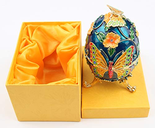 SEVENBEES Hand Painted Decorative Faberge Egg Hinged Jewelry Trinket Box Gift for Home Decor