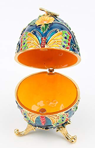 SEVENBEES Hand Painted Decorative Faberge Egg Hinged Jewelry Trinket Box Gift for Home Decor