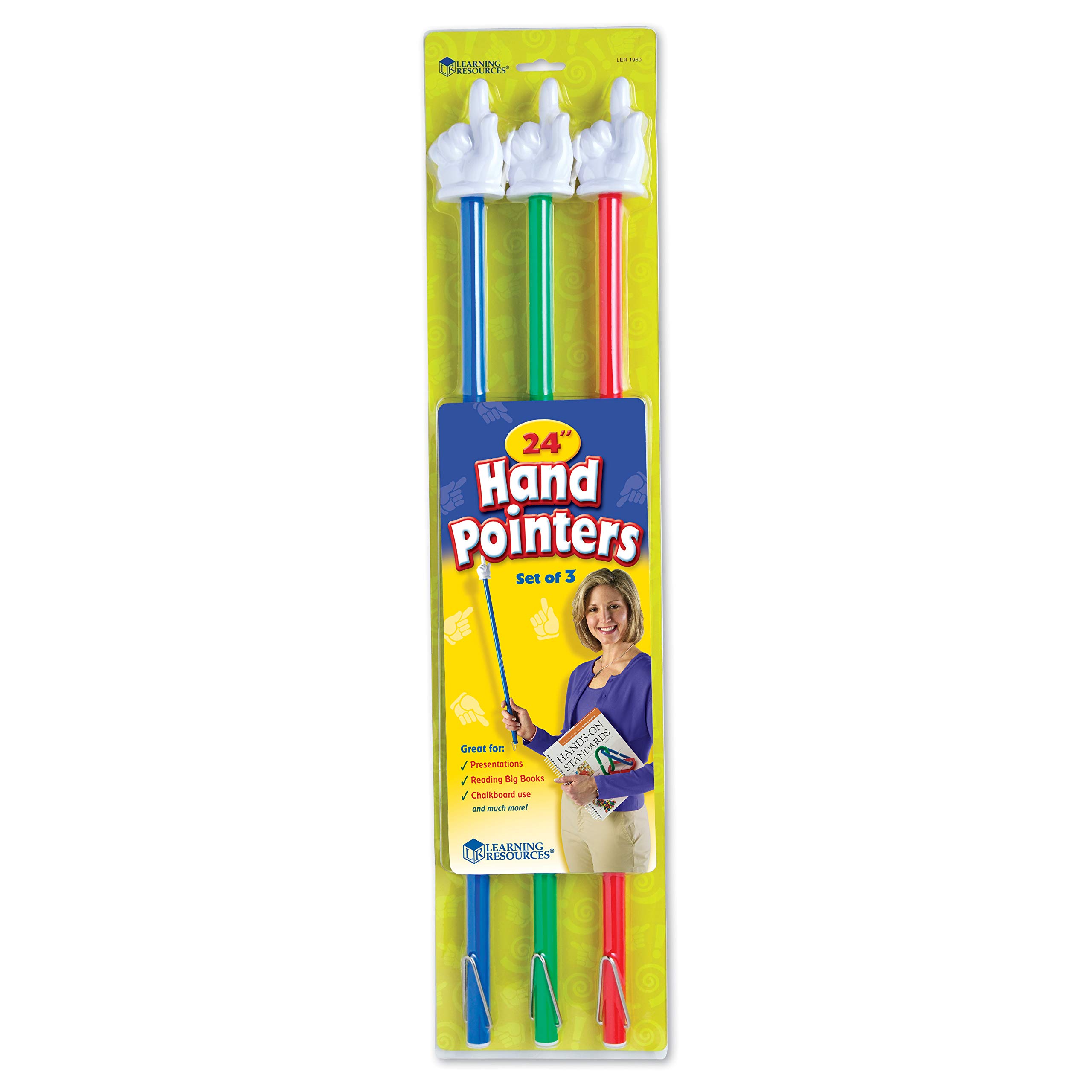 Learning Resources 24-Inch Hand Pointers, Whiteboards, Presentation, Classroom Accessories, Teacher Aids, Set of 3, Grades PreK+, Ages 3+