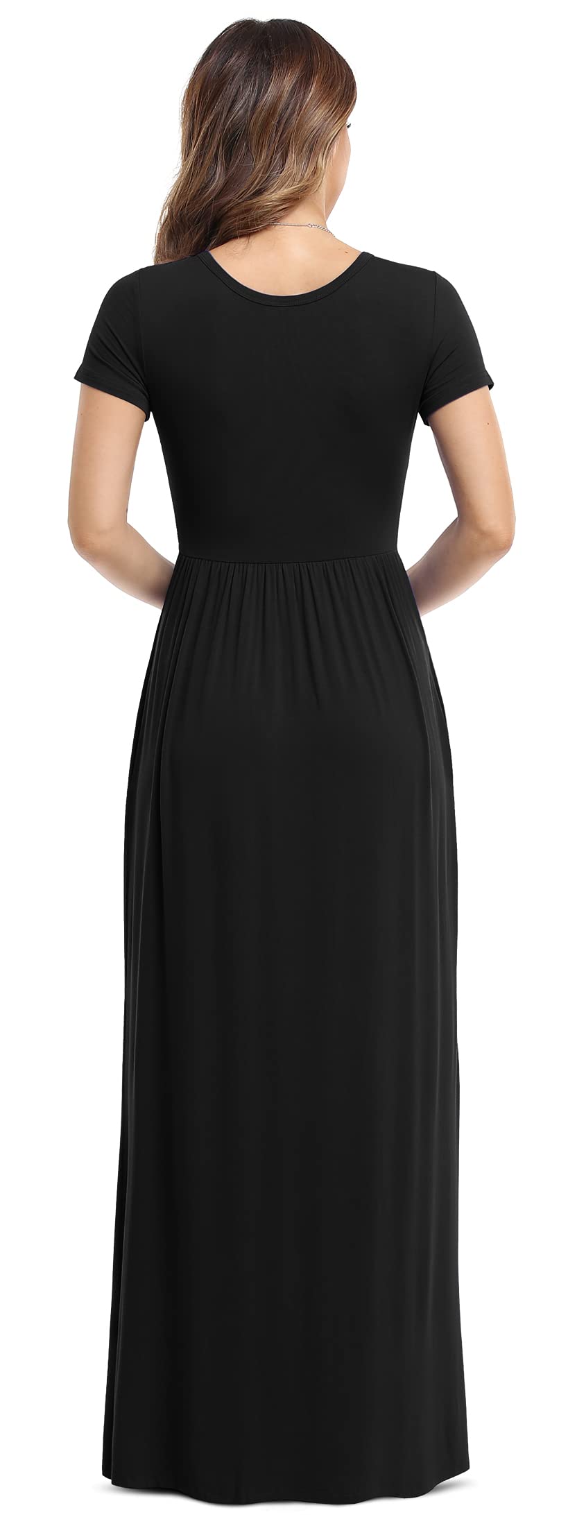 VIISHOW Women's Short Sleeve Loose Plain Maxi Dresses Casual Long Dresses with Pockets(Black, X-Large)