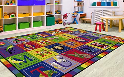 Flagship Carpets ABC Letter Blocks Area Rug for Children's Classroom Floor Mat, Play Room Carpet and General Educational Activities, 7'6" x 12', Multi-Color