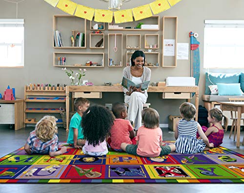 Flagship Carpets ABC Letter Blocks Area Rug for Children's Classroom Floor Mat, Play Room Carpet and General Educational Activities, 7'6" x 12', Multi-Color