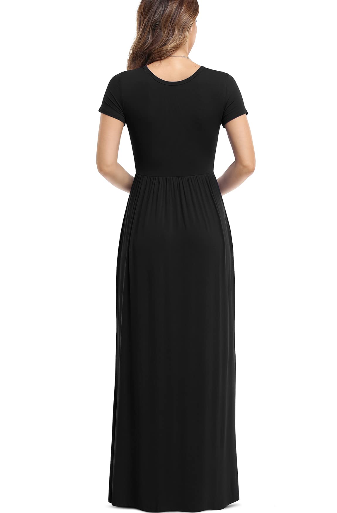 VIISHOW Women's Short Sleeve Loose Plain Maxi Dresses Casual Long Dresses with Pockets(Black, X-Large)
