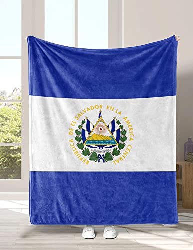 Carwayii El Salvador Flag Blanket,Cozy Thermal Sherpa Throw Blanket No Shedding Flannel Couch Lap Blanket for Bed Couch,Soft Office Blanket All Season 50''x60''