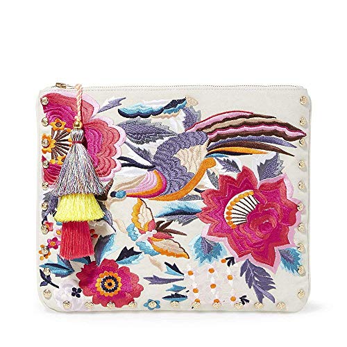 Steve Madden Breza Colorful Embroidered Large Clutch Crossbody, Natural/Multi