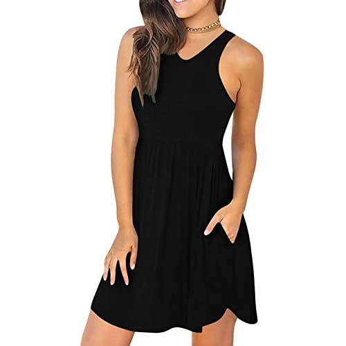 Mini Dresses for Women Sexy Women Summer Casual Simple Solid Color V Neck Pocket Dress