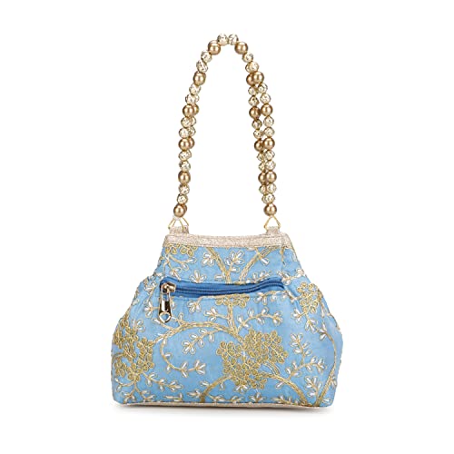 Fantastic Silk Indian Ethnic Potli Bag with Handicraft work (Aqua)