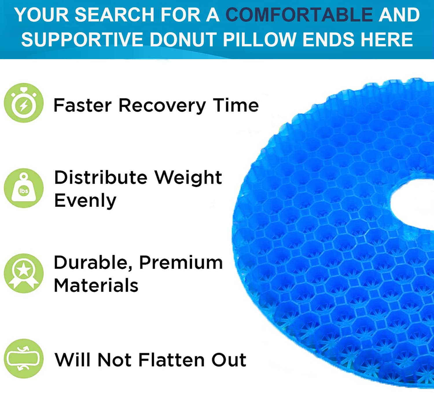 Gel Enhanced Donut Pillow for Tailbone Pain - Non-Slip Orthopedic Gel Butt Cushion for Hemorrhoids, Postpartum, Pregnancy, Bed Sores, Sitting - Honeycomb Breathable Orthopedic Sitting Pillow