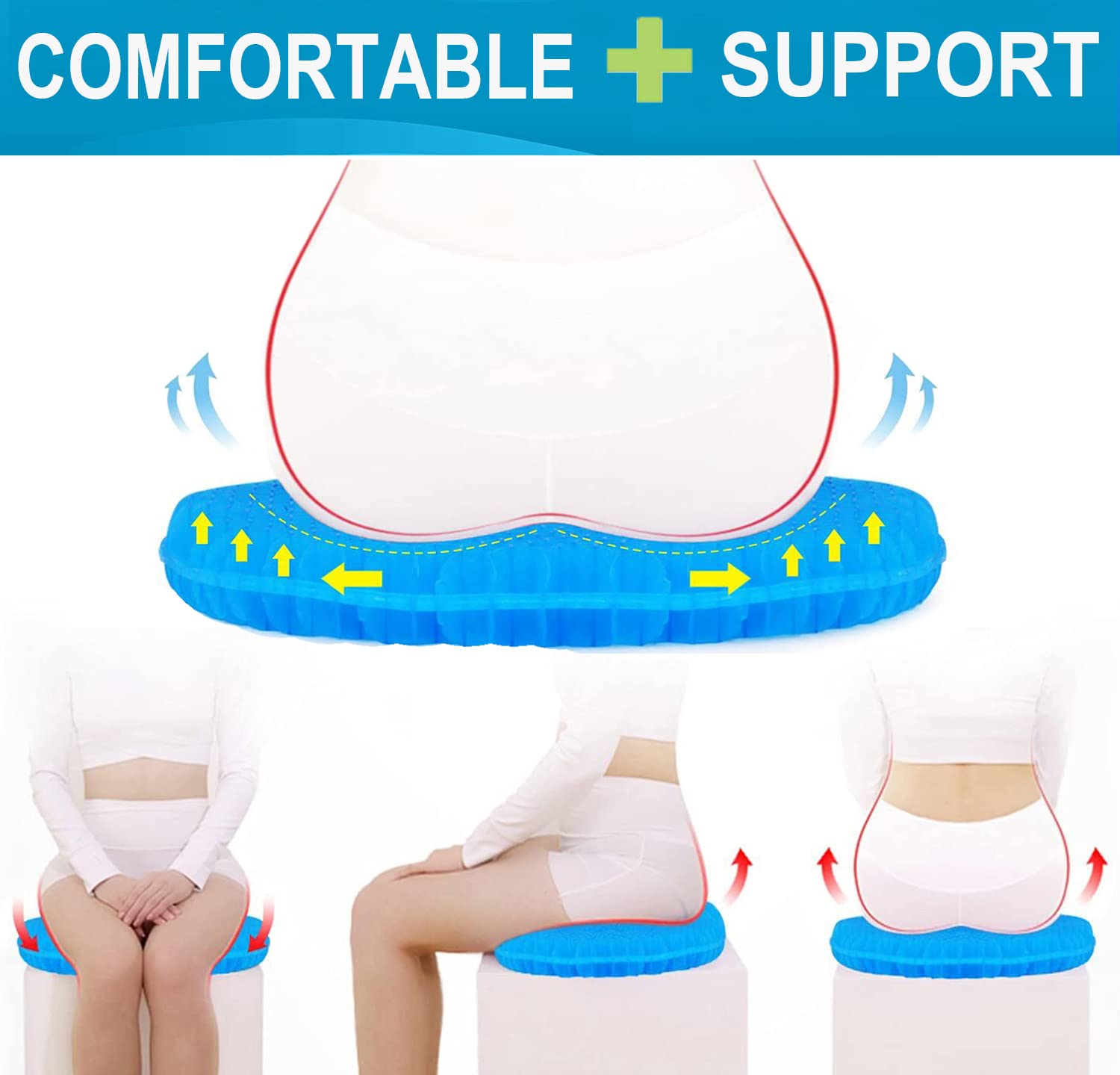 Gel Enhanced Donut Pillow for Tailbone Pain - Non-Slip Orthopedic Gel Butt Cushion for Hemorrhoids, Postpartum, Pregnancy, Bed Sores, Sitting - Honeycomb Breathable Orthopedic Sitting Pillow