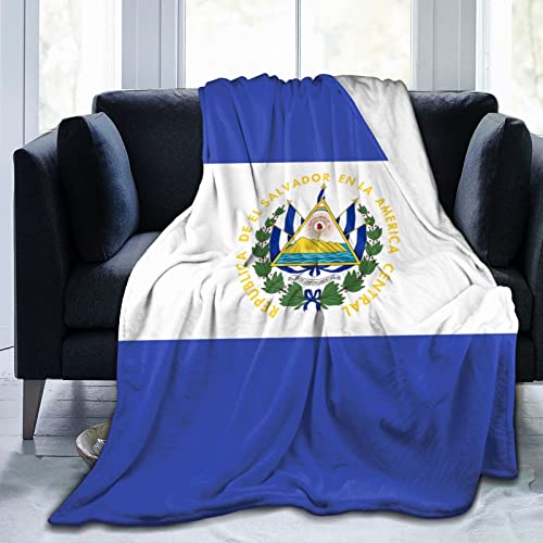 Carwayii El Salvador Flag Blanket,Cozy Thermal Sherpa Throw Blanket No Shedding Flannel Couch Lap Blanket for Bed Couch,Soft Office Blanket All Season 50''x60''
