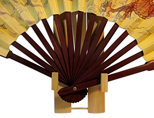 C&K Solutions Bamboo Tripod Folding Fan Stand Wall Mount; Sturdy Display Base; Large Japanese Hand Held Fan Holder