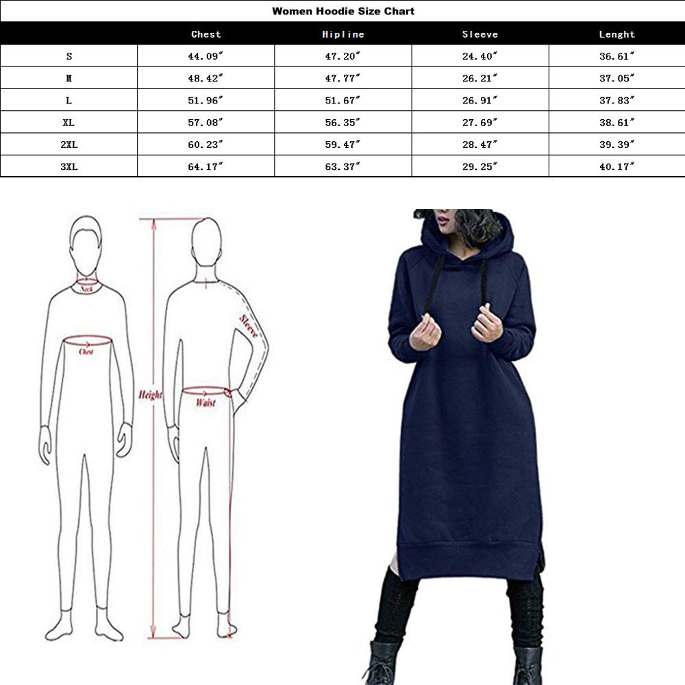 NUTEXROL Womens Thickening Long Fleece Sweatshirt String Hoodie Dress Pullover Plus Size, Large, Black