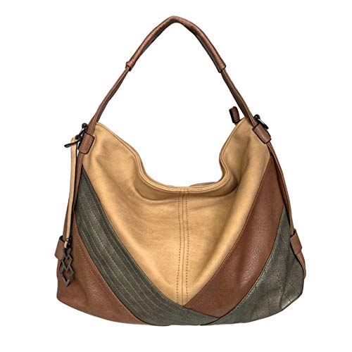 Womenâs Classica Colorblock Hobo Bag Multicolor Handbag and Purses Patchwork Leather Shoulder Bags (khaki)