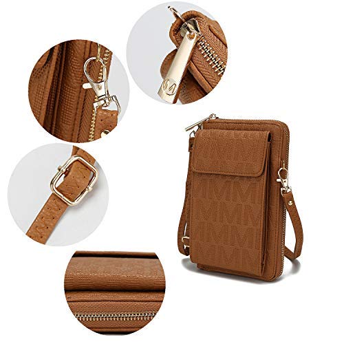 MKF Crossbody Cellphone Handbag for Women Wallet Purse β PU Leather Multi Pockets Clutch Bag, Wristlet Strap Beige
