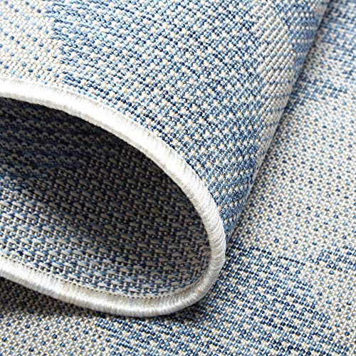 Nicole Miller New York Patio Country Calla Contemporary Herringbone Indoor/Outdoor Area Rug, Blue/Grey, 7'9"x10'2"