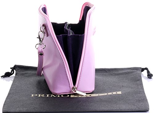 PRIMO SACCHI Ladies Italian Leather Pink Small Micro Cross Body Shoulder Bag Handbag Purse