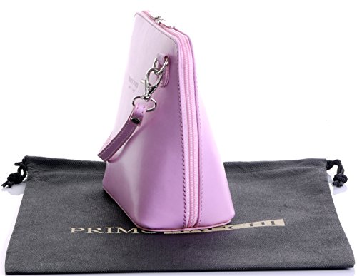 PRIMO SACCHI Ladies Italian Leather Pink Small Micro Cross Body Shoulder Bag Handbag Purse
