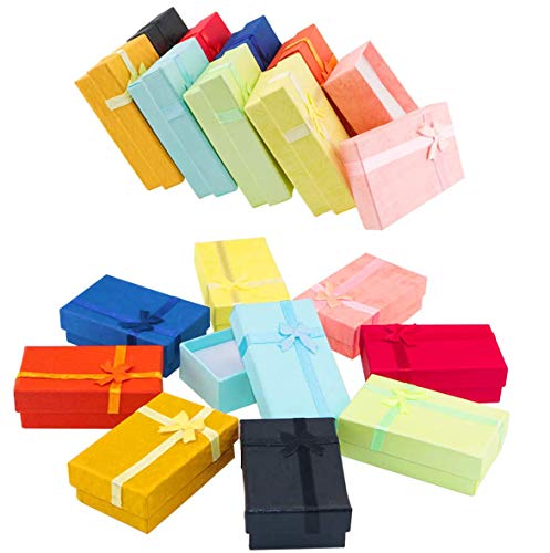 PRALB 18PCS Assorted Jewelry Gifts Boxes, Cardboard Ring Boxes With Padding Gifts Paper Boxes Jewelry Storage Cube Satin Ribbons Bowknot (9 Colors, 3.15" x 1.97" x 0.98")