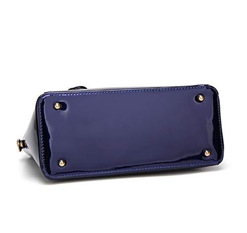 Yan Show Women's Wild 3D Flower Decorated Top Handle Purse Multi-pocket Handbag PU Tote Large Capacity Shoulder Bag Blue