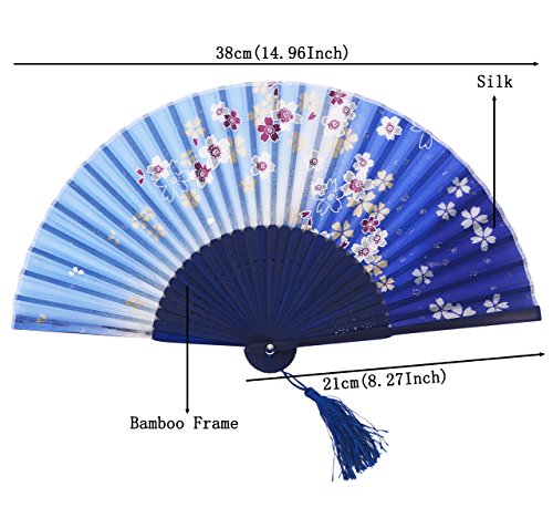 Amajiji® Charming Elegant Modern Woman Handmade Bamboo Silk 8.27" (21cm) Folding Pocket Purse Hand Fan (CZT-08)