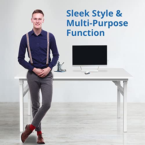Halter Folding Desk Table for Small and Large Spaces, Collapsible Computer Desk for Office, Bedroom, and Study - 47” Space-Saving Portable, Foldable Study Table - White Desk, White Frame
