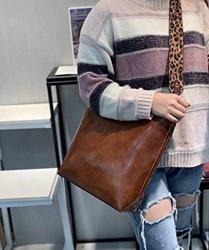FiveloveTwo Ladies Women 2Pcs Handbag Leopard Print Shoulder Crossbody Bag PU Leather Totes Hobo Purse Clutch Brown
