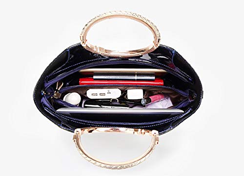 Yan Show Women's Wild 3D Flower Decorated Top Handle Purse Multi-pocket Handbag PU Tote Large Capacity Shoulder Bag Blue