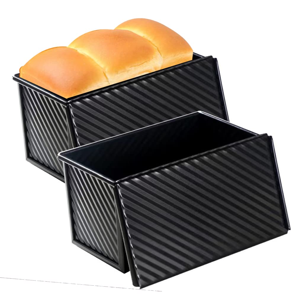 EGEN Bread Pan Loaf Pan for Baking with Lid, Non-Stick Carbon Steel Baking Bread Toast Mold Loaf Baking Pan Set (Black-2Pcs)